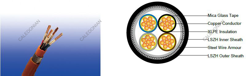 600/1000V Mica+XLPE Insulated, LSZH Sheathed, Armoured Power Cables to IEC 60502-1 (2-4 Cores)